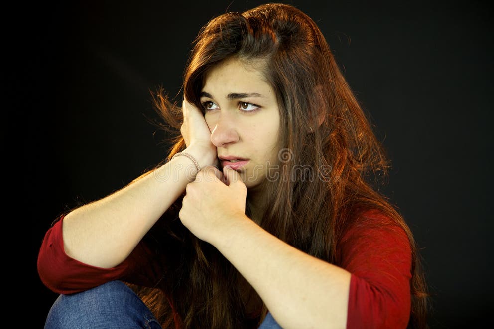 Sad Woman almost Crying Alone in the Dark Stock Image - Image of hide ...