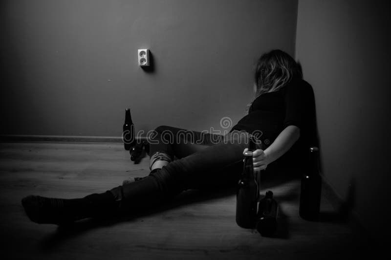 Sad woman drinking alcohol stock image. Image of addiction - 44840689
