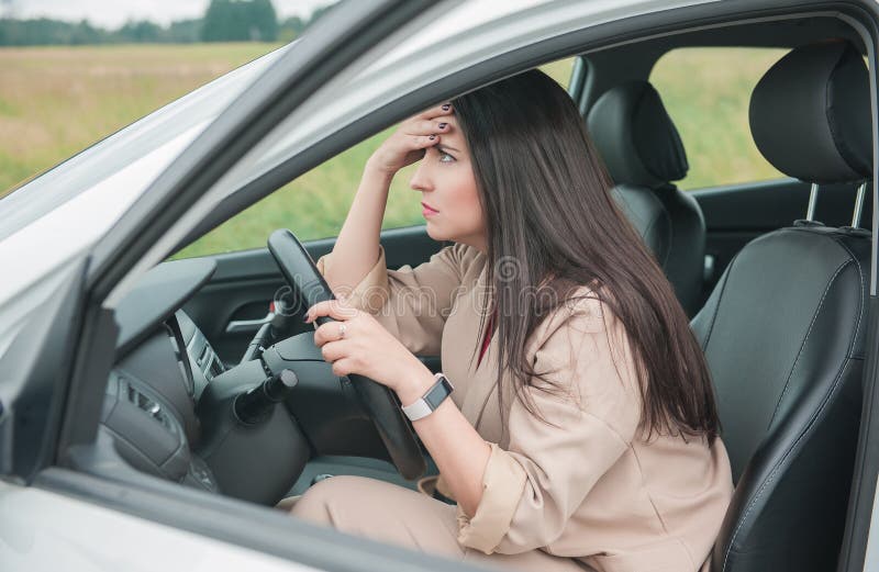Sad Woman Driver Sitting Inside the Car Stock Photo - Image of adult ...