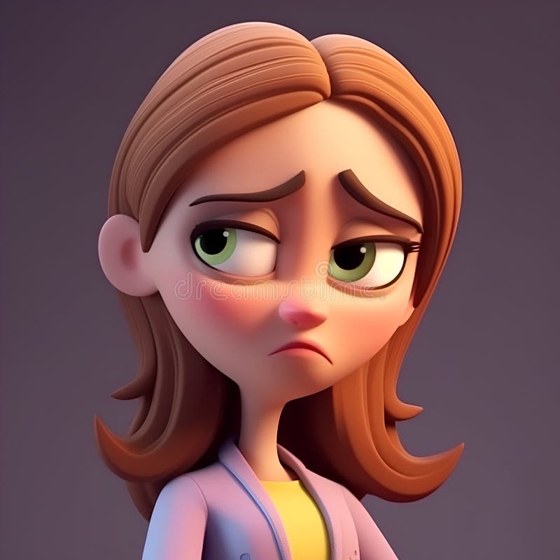Sad Woman with a Sad Expression on Her Face, 3d Render Stock ...
