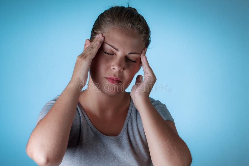 Sad Woman Holding Her Head with Headache Stock Photo - Image of sick ...
