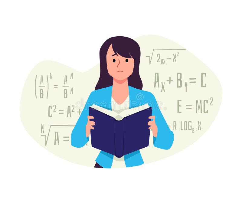 Sad Woman Holding Opened Textbook and Having Learning Difficulties ...