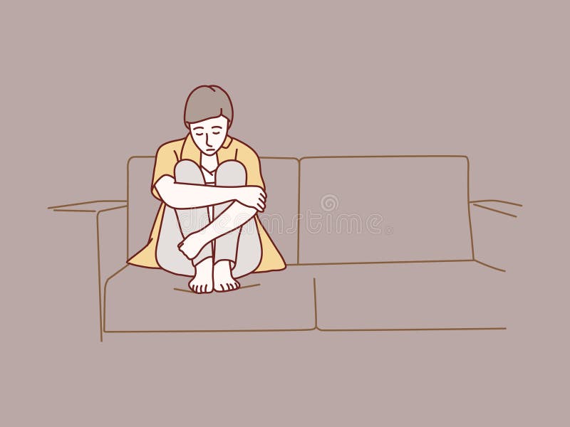 Girl Hugging Knees Crying Line Art Stock Illustrations 2 Girl Hugging