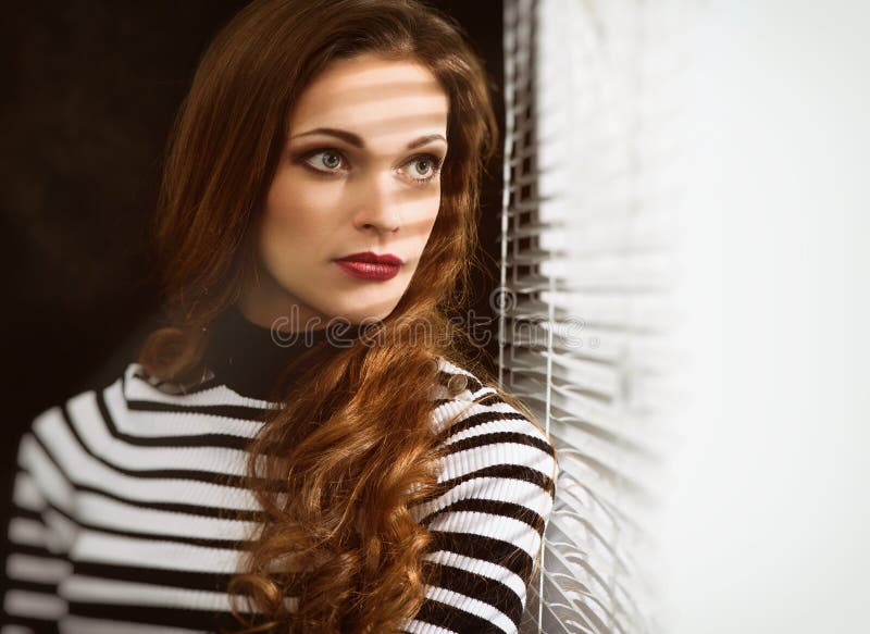 Sad Woman Looking Out the Window Stock Photo - Image of cute, looking ...