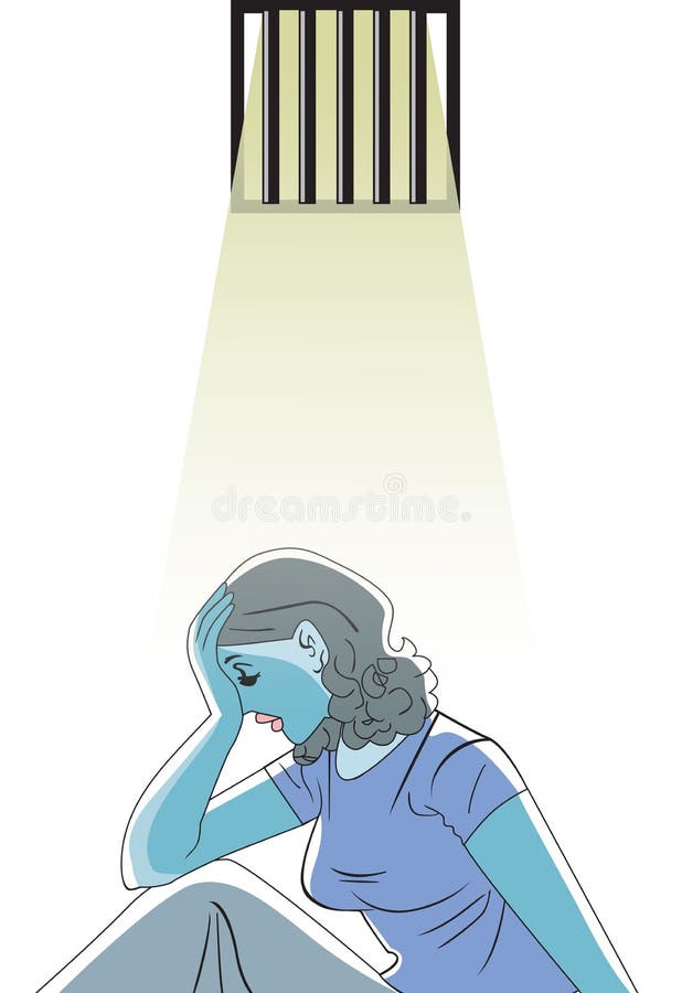 Sad Woman in Prison, Illustration Stock Vector - Illustration of ...