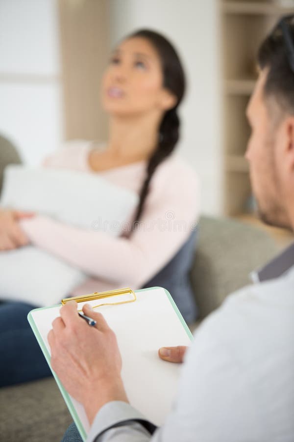 Sad Woman on Psychologist Therapy Session at Office Stock Image - Image ...