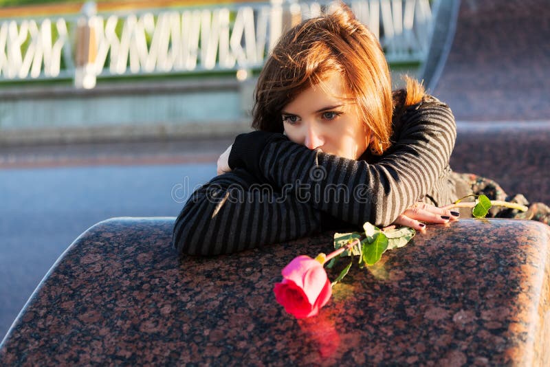 Sad woman with a rose stock photo. Image of depression - 32467790