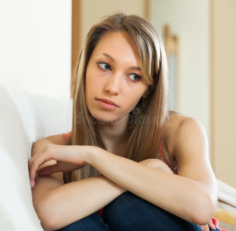 Sad/worried woman stock photo. Image of blond, women - 13830778