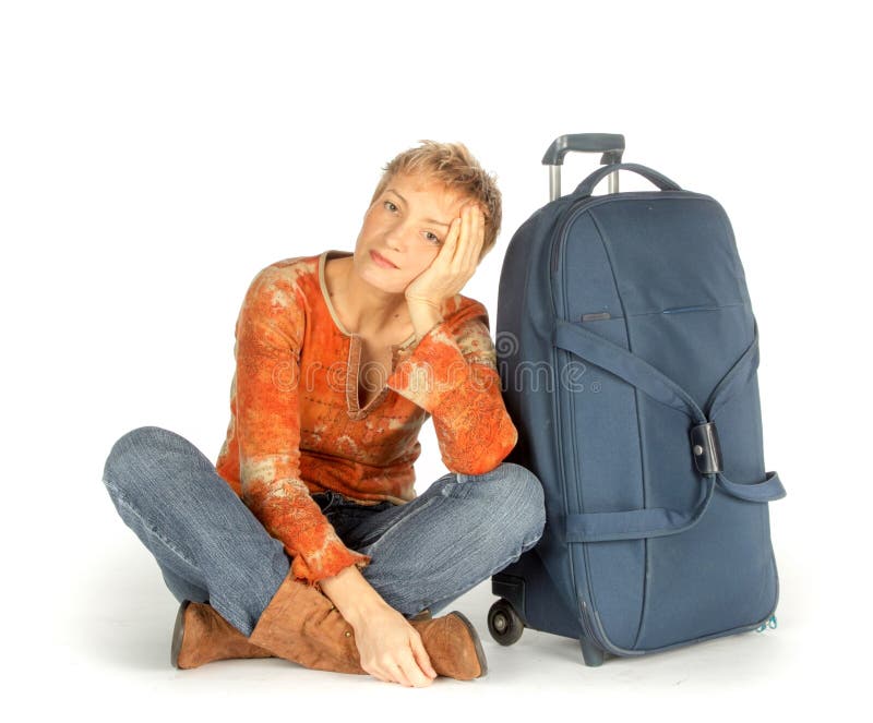 Sad Woman with suitcase stock photo. Image of fashion - 35354490