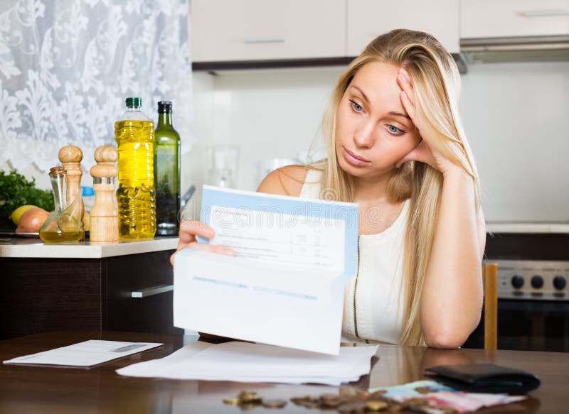 Sad Woman Thinking about the Financial Problems Stock Photo - Image of ...