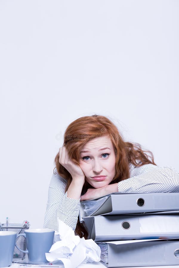 Sad Woman Working at Corporation Stock Image - Image of burnout ...