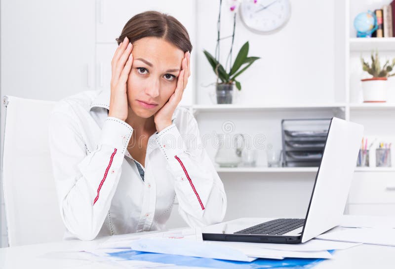 Sad woman working stock image. Image of fault, emotional - 80704877