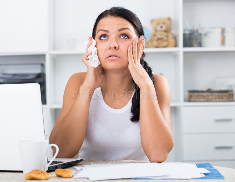 Sad Woman Working with Documents Stock Image - Image of problem ...