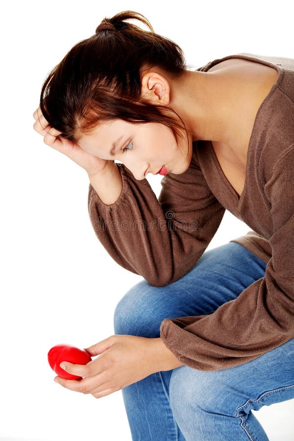 Sad Women Holding Heart in Her Hand. Stock Photo - Image of looking ...