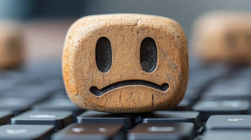 Sad Wooden Emoticon on a Computer Keyboard Stock Illustration ...