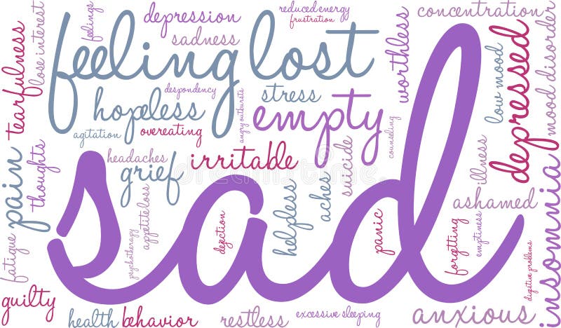 Sad Word Cloud stock vector. Illustration of counseling - 103079619