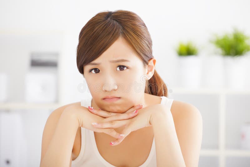 Sad young asian woman stock photo. Image of hand, face - 46830778