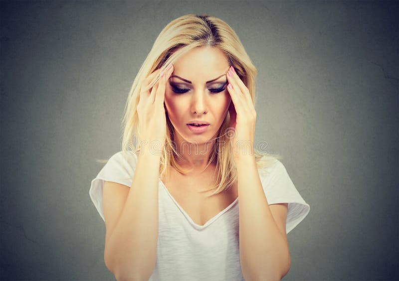 Sad Young Beautiful Woman with Stressed Face Expression Looking Down ...