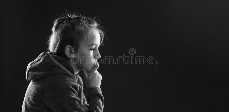 Stressed Boy Over Black Background, Copy Space. Childhood, Bulling and ...