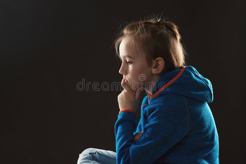 Sad Young Boy Thinking about His Problems. Afraid Child Sitting Quiet ...