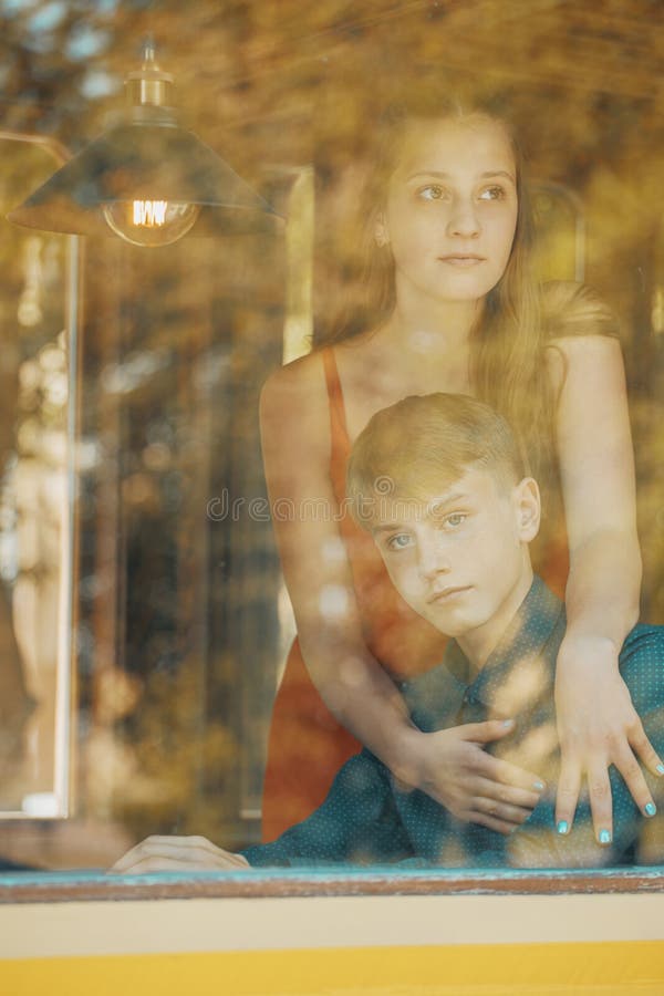 Sad Young Couple in the Train Window Stock Image - Image of people ...