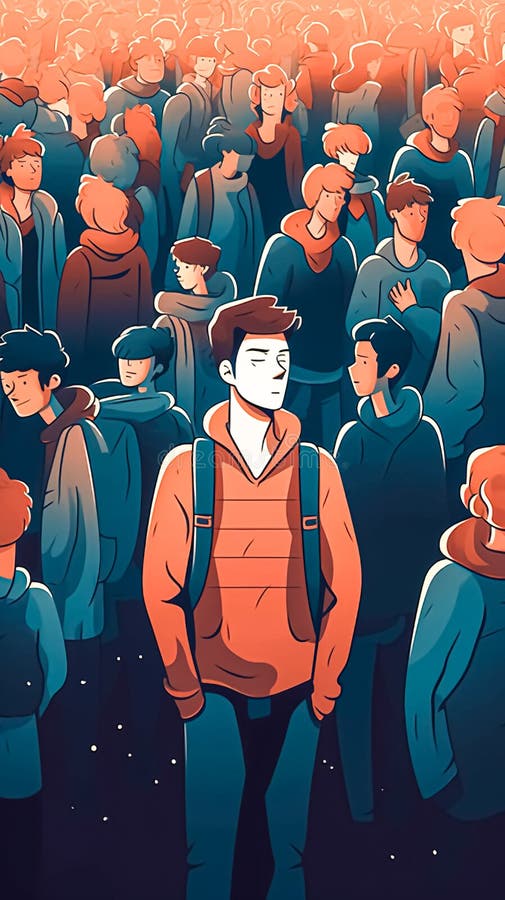 Sad Young Man in a Crowd of People, Generative AI. Stock Photo - Image ...