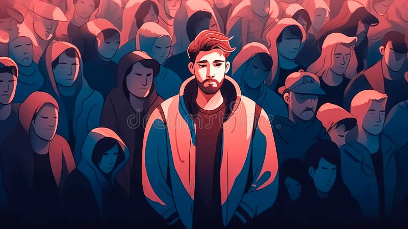 Sad Young Man in a Crowd of People, Generative AI. Stock Photo - Image ...
