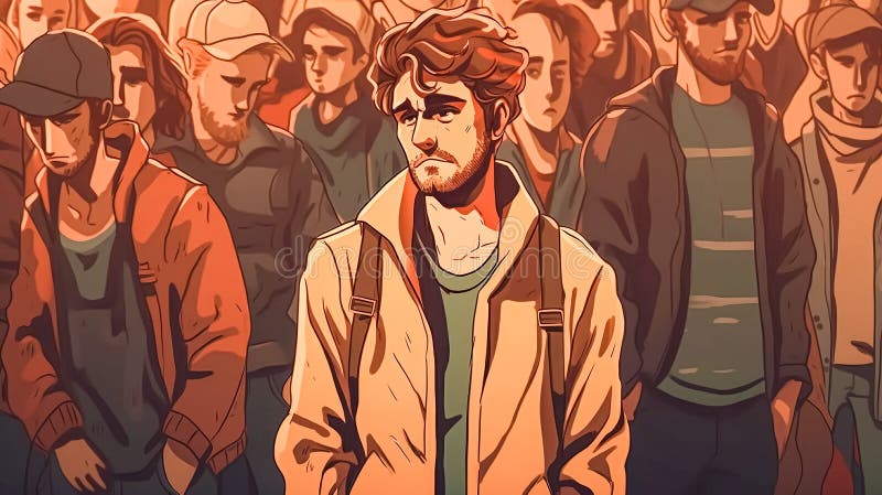 Sad Young Man in a Crowd of People, Generative AI. Stock Photo - Image ...