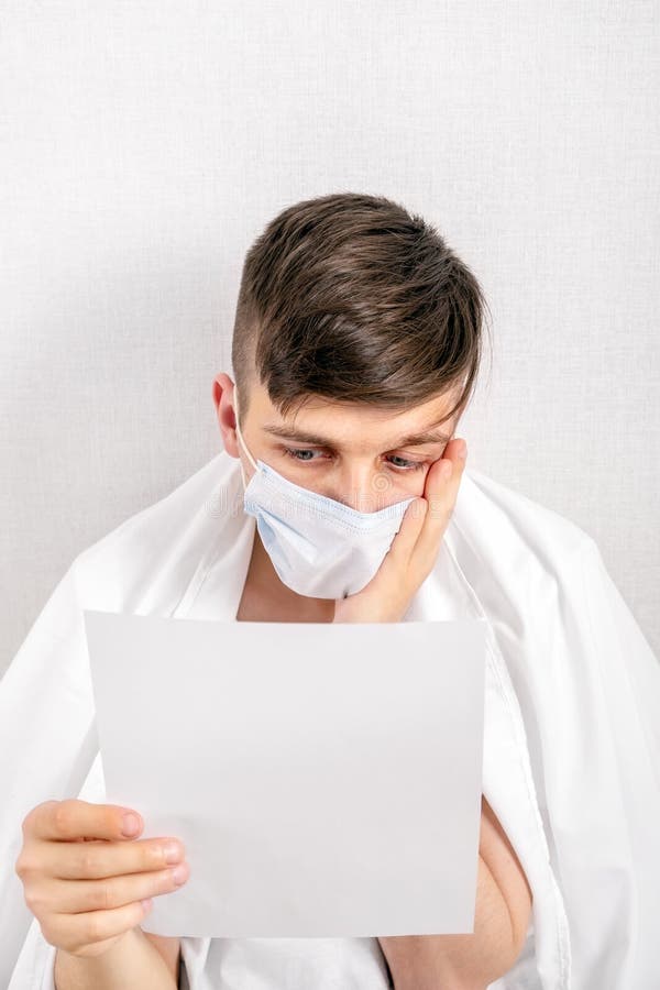 Sad Young Man in a Flu Mask Stock Photo - Image of findings, order ...