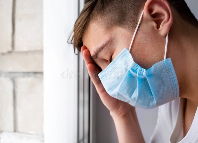 Sad Young Man in Flu Mask stock image. Image of migraine - 204373847
