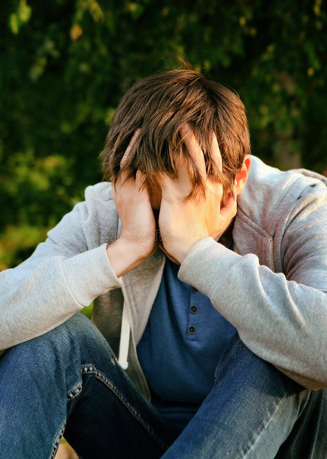Sad Young Man stock photo. Image of anxiety, stress - 110117142