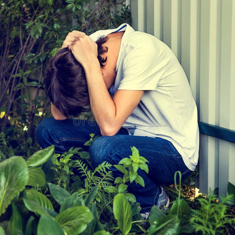 Sad Young Man outdoor stock image. Image of single, forest - 125851909