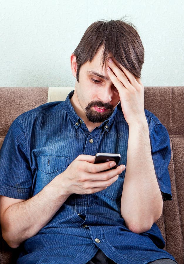 Sad Young Man stock photo. Image of pensive, internet - 127033176