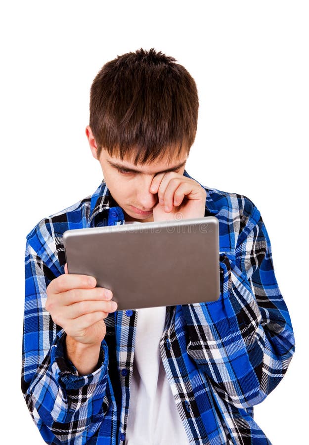 Sad Young Man with Tablet stock image. Image of internet - 91975239