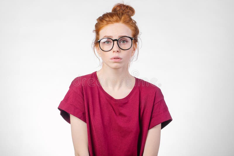 Sad Redhead Woman with Sad Eyes Looking at Camera Stock Photo - Image ...