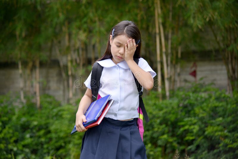 Sad Young Student Child with Notebooks Stock Photo - Image of emotional ...