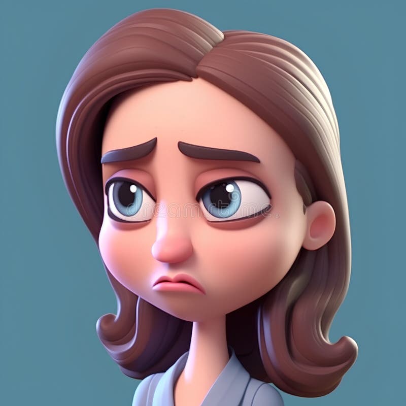 Sad Young Woman with a Sad Expression on Her Face, 3d Render Stock ...