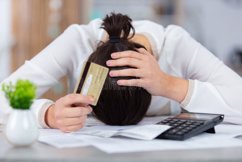 Sad Young Woman Having Problems about Debts Stock Photo - Image of ...