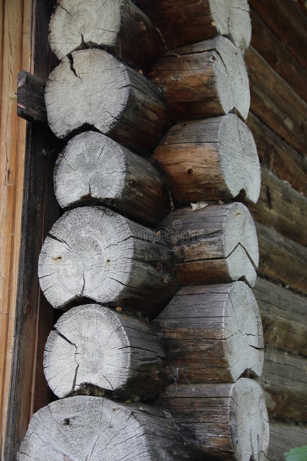 Saddle Notch Corner of a Log Cabin Stock Photo - Image of background ...