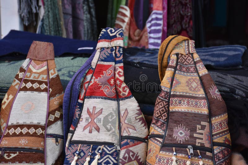 Traditional Handmade Turkish Backpacks Stock Image - Image of fabric ...
