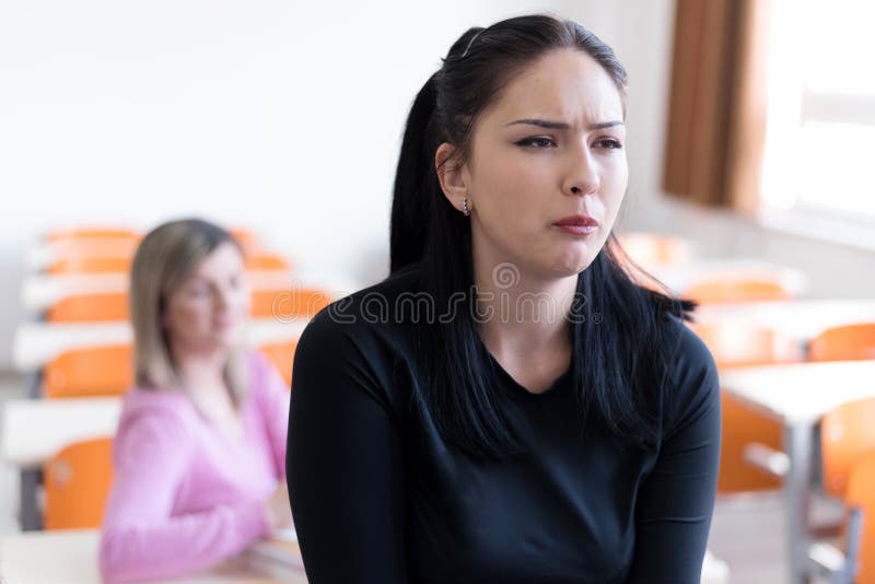 Sadly Student Girl Standing in Classroom and Crying after Test ...