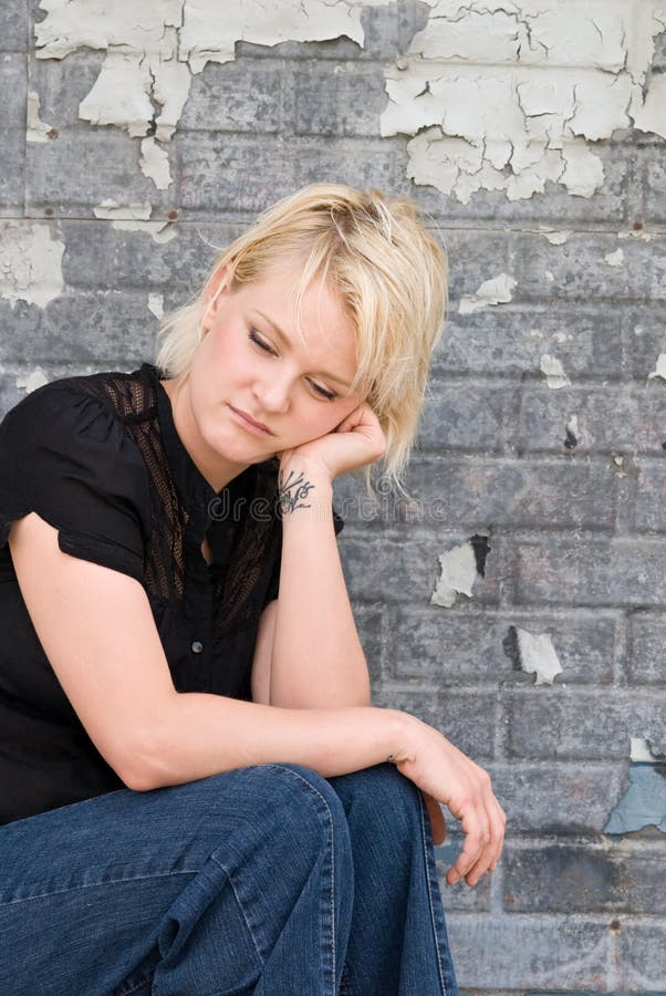 Sadness stock image. Image of meditating, blond, outdoor - 6023473