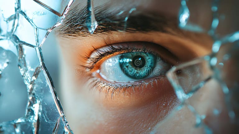 Sadness and Grief, Broken Mirror Reflecting a Tearful Face Identity ...