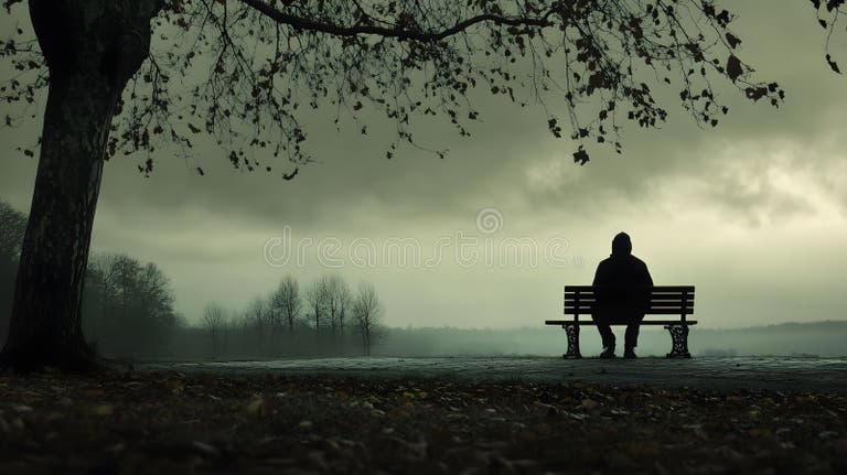 Sadness and Grief, a Figure Sitting on a Bench Looking at a Desolate ...