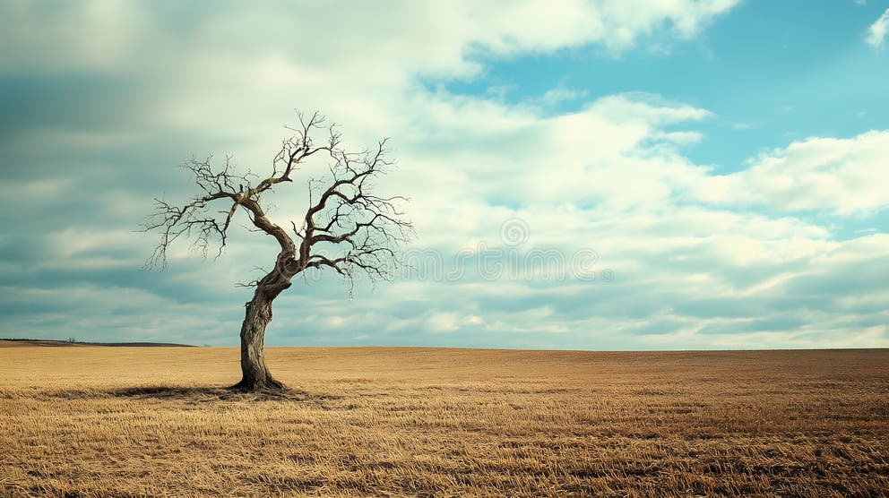 Sadness and Grief, an Old Withered Tree Standing Alone in a Vast Empty ...