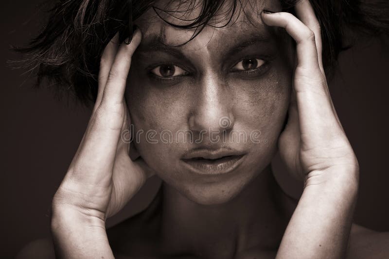 Sadness - Young Woman in Depression.Creative Make-up. Stock Photo ...