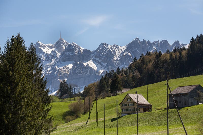 Saentis Range stock image. Image of fence, alpine, miles - 576101