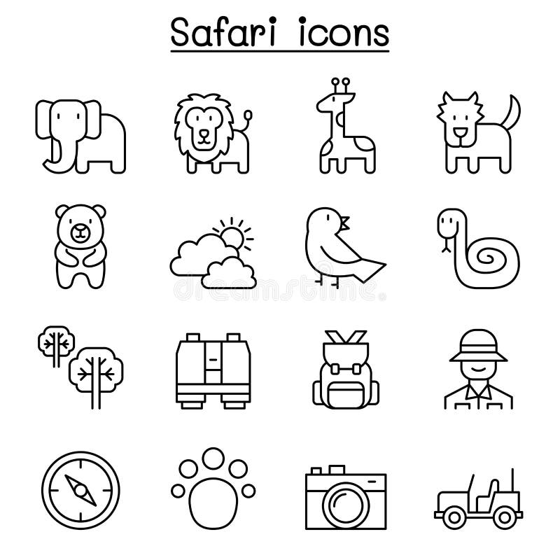Safari , Animal, Wildlife, Animal Icon Set in Thin Line Style Stock ...