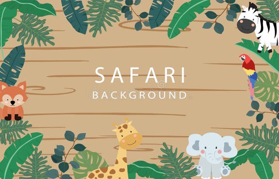 Safari Banner with Giraffe,elephant,zebra,fox and Leaf Frame Stock ...