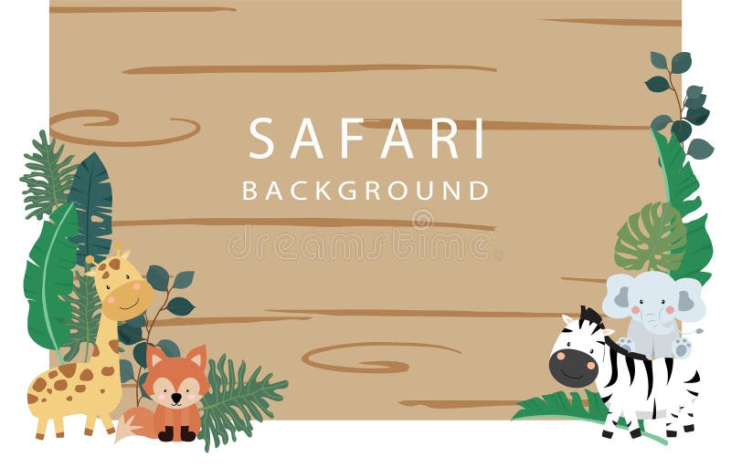Safari Banner with Giraffe,elephant,zebra,fox and Leaf Frame Stock ...